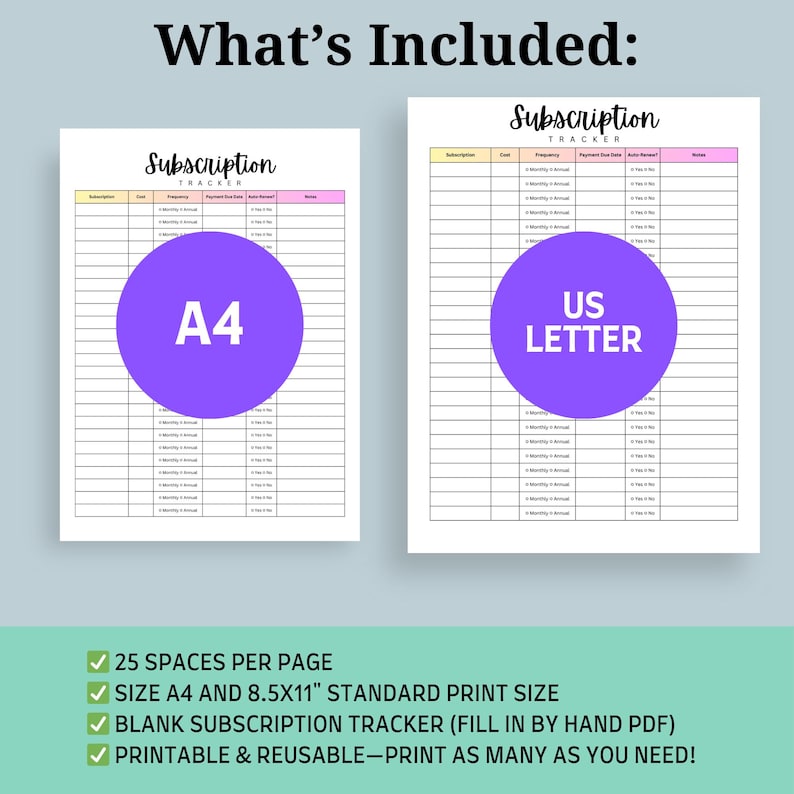 Printable Subscription Tracker PDF File, Easy Budget Template ...