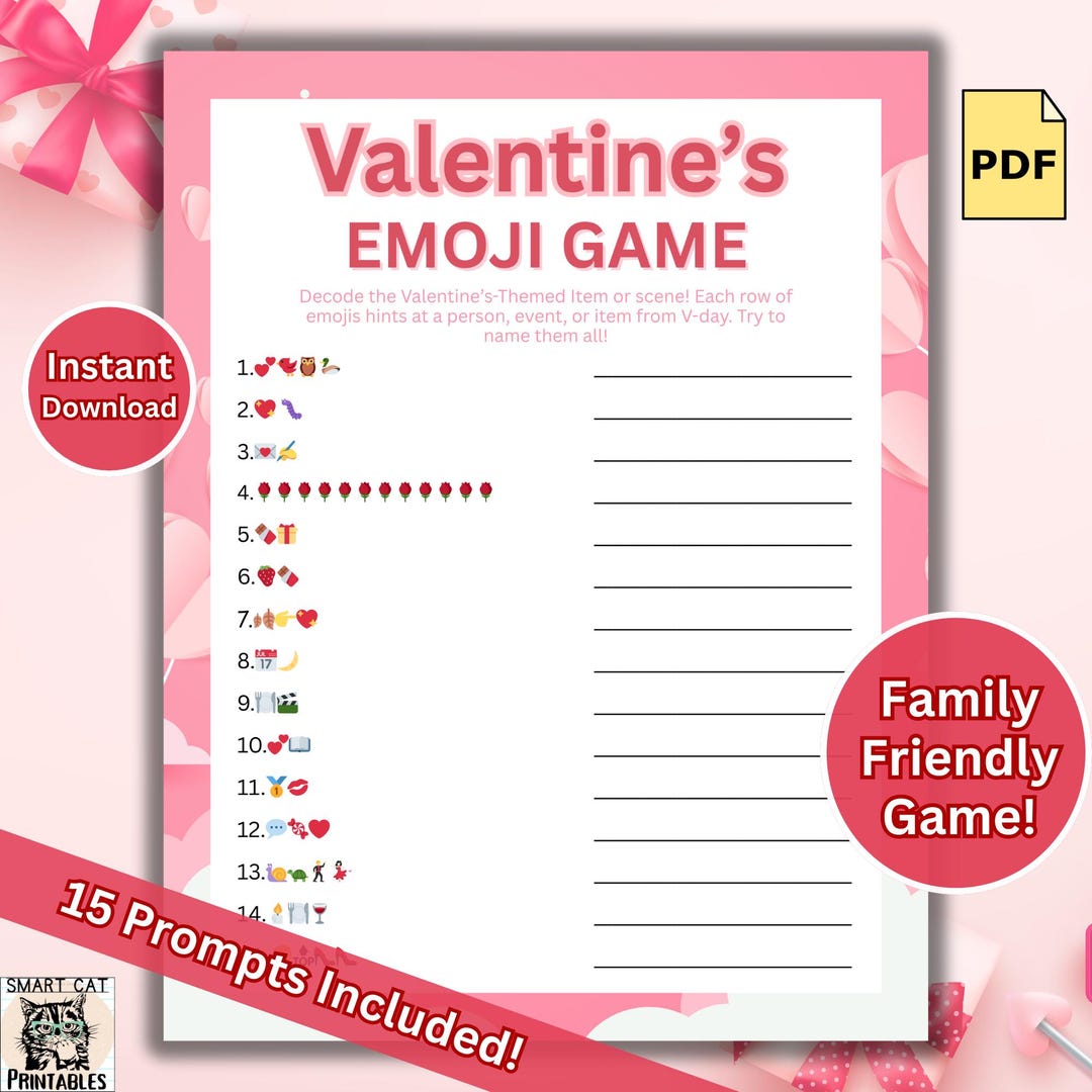 Valentine’s Emoji Game Printable, Guess the Valentine’s Phrase Game ...