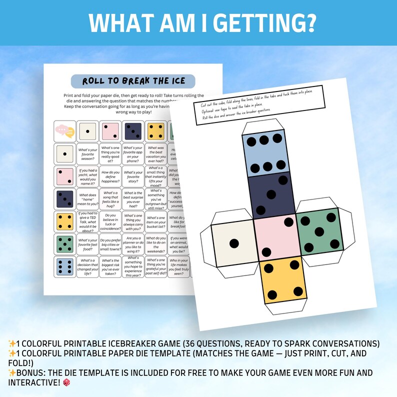 Printable Icebreaker PDF Game, Team Building Game, Roll & Tell Game ...