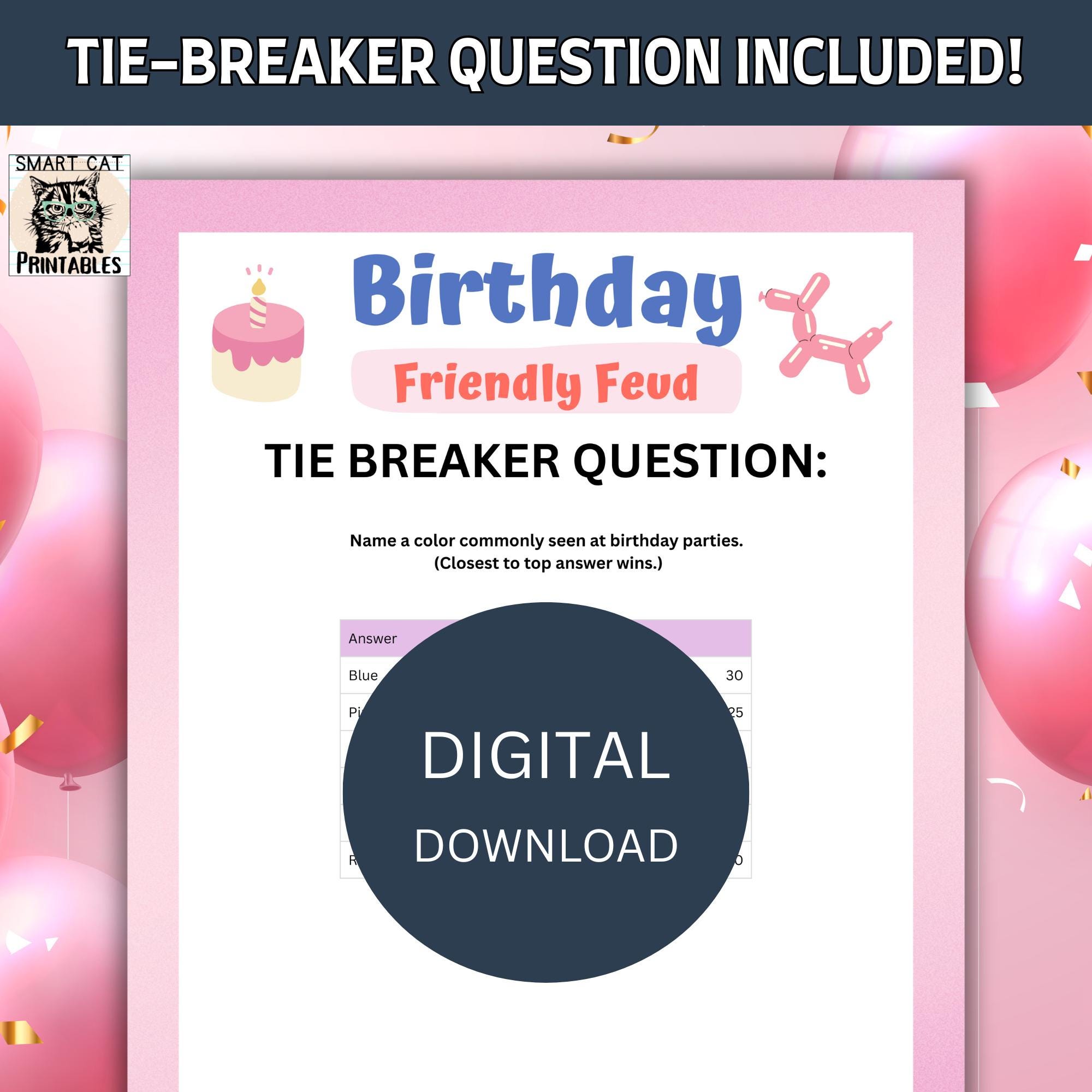 Fun Birthday Friendly Feud Game Printable | Birthday Party Trivia for ...