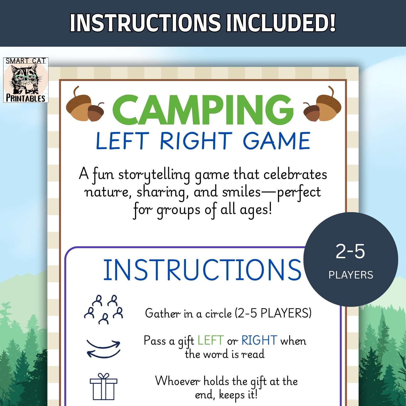 Fun Camping Left Right Game Printable, Pass the Prize, Summer Camp ...
