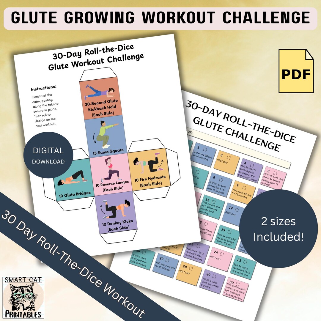 Fun Glute Workout Dice Printable for Women, 30 Day Booty Challenge PDF ...