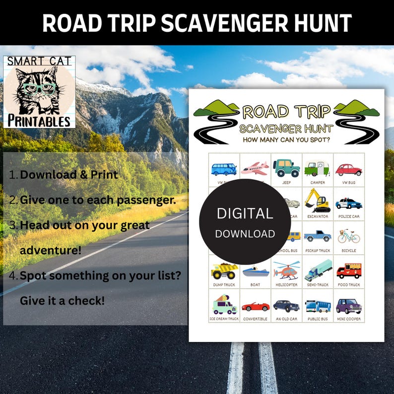 Run Road Trip Scavenger Hunt for Kids, Car Ride Game Printable, Road ...