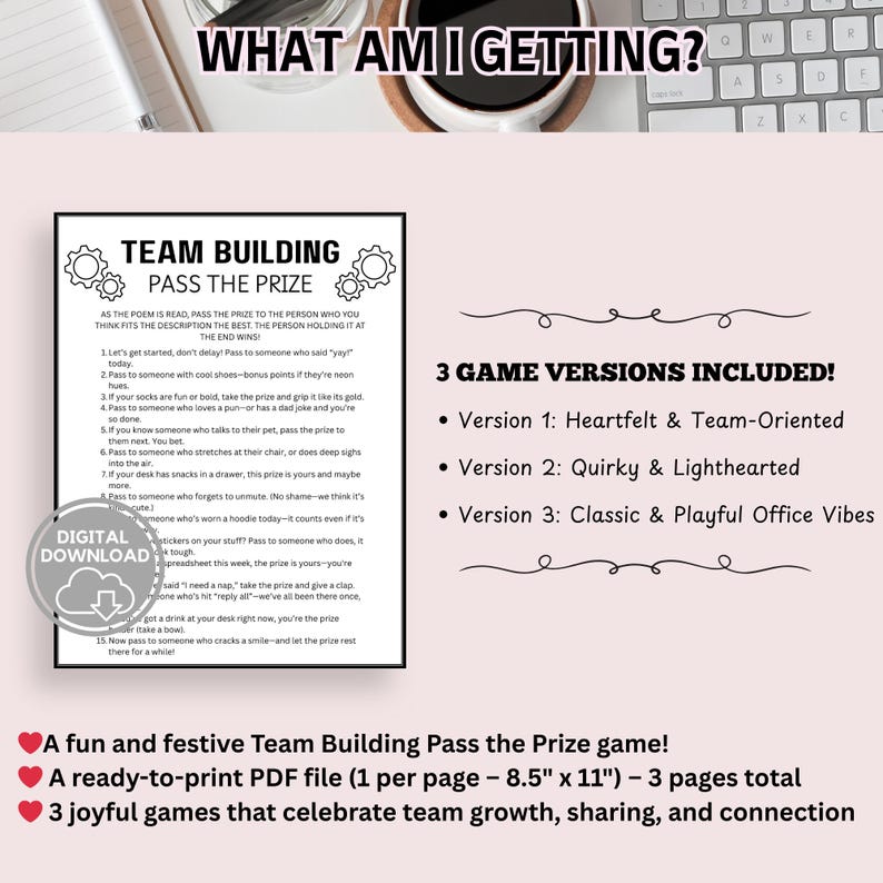Fun Team Building Office Game Printable, 3 PASS THE PRIZE Games ...