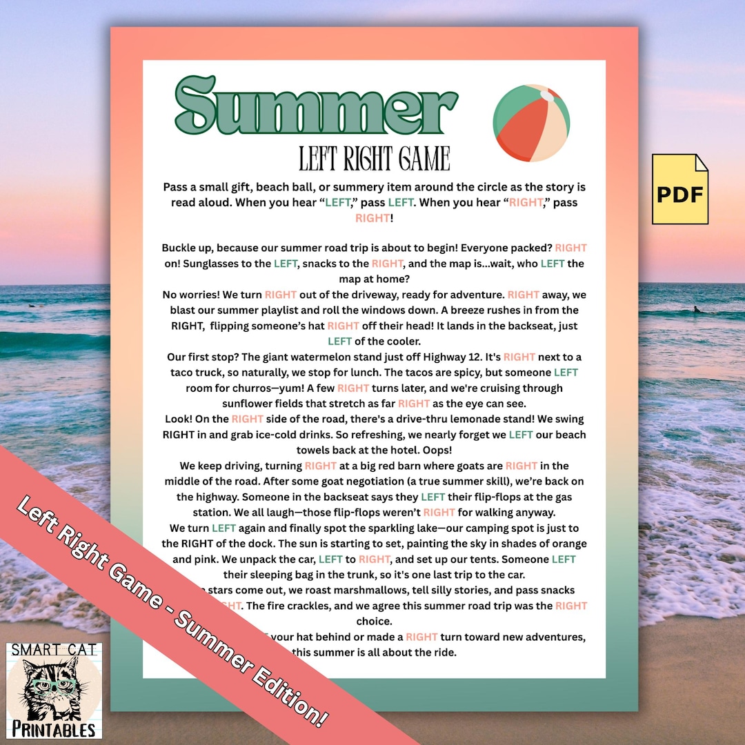 Fun Summer Left Right Game, Family Summer Left Right Poem Gift Exchange ...