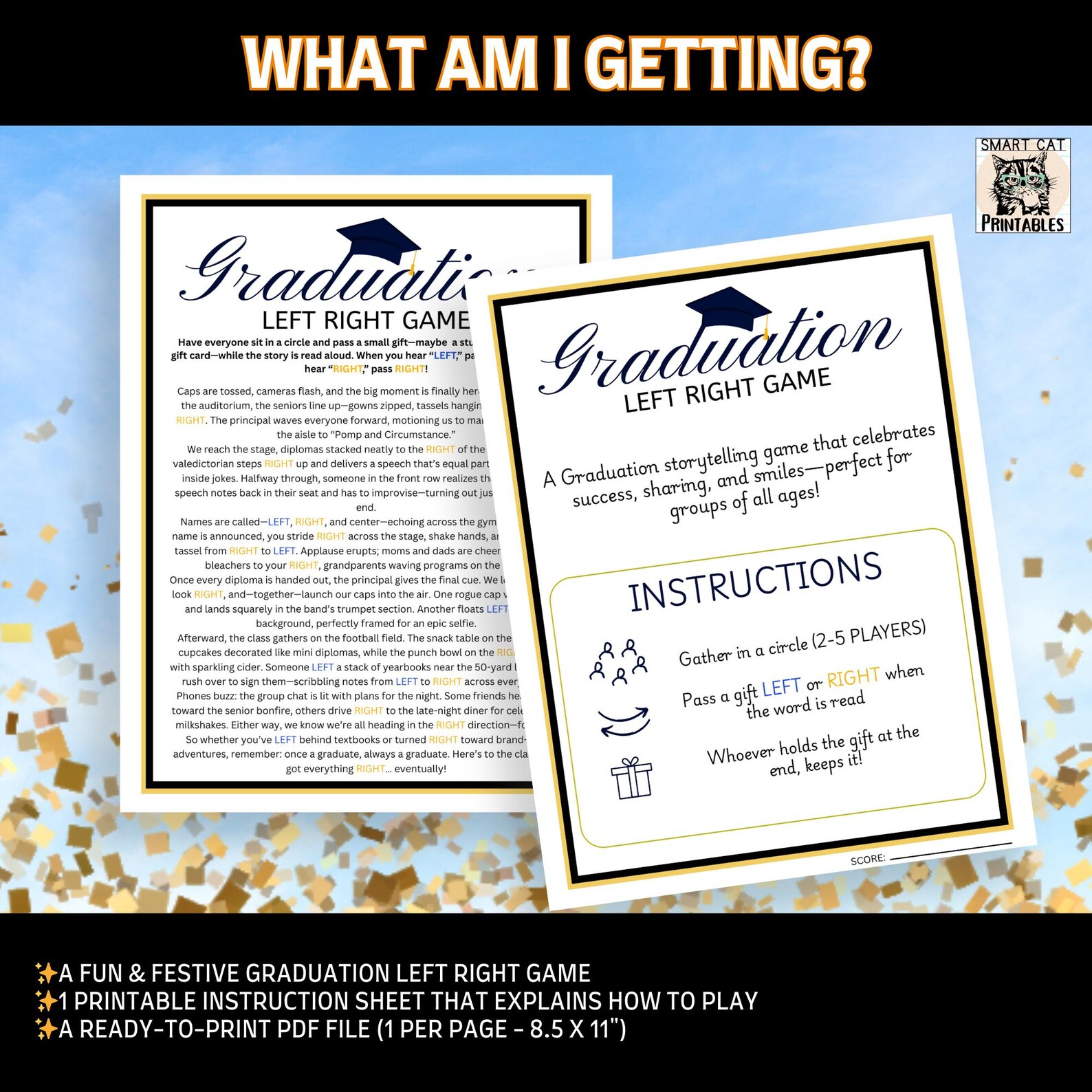 Fun Graduation Left Right Game PDF, Printable Grad Party Game, Pass the ...