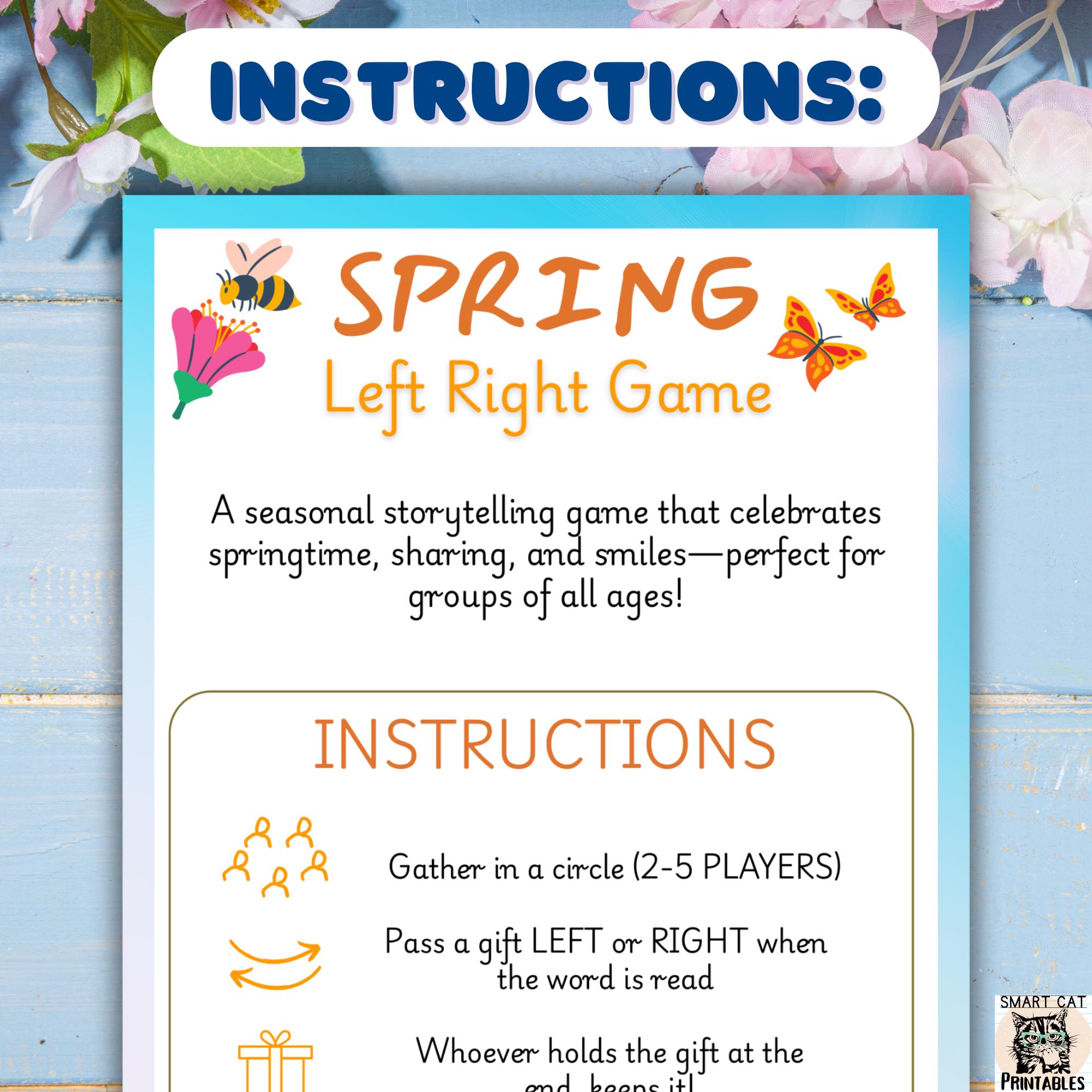 Spring Left Right Game Printable PDF, Spring Party Game for Kids ...