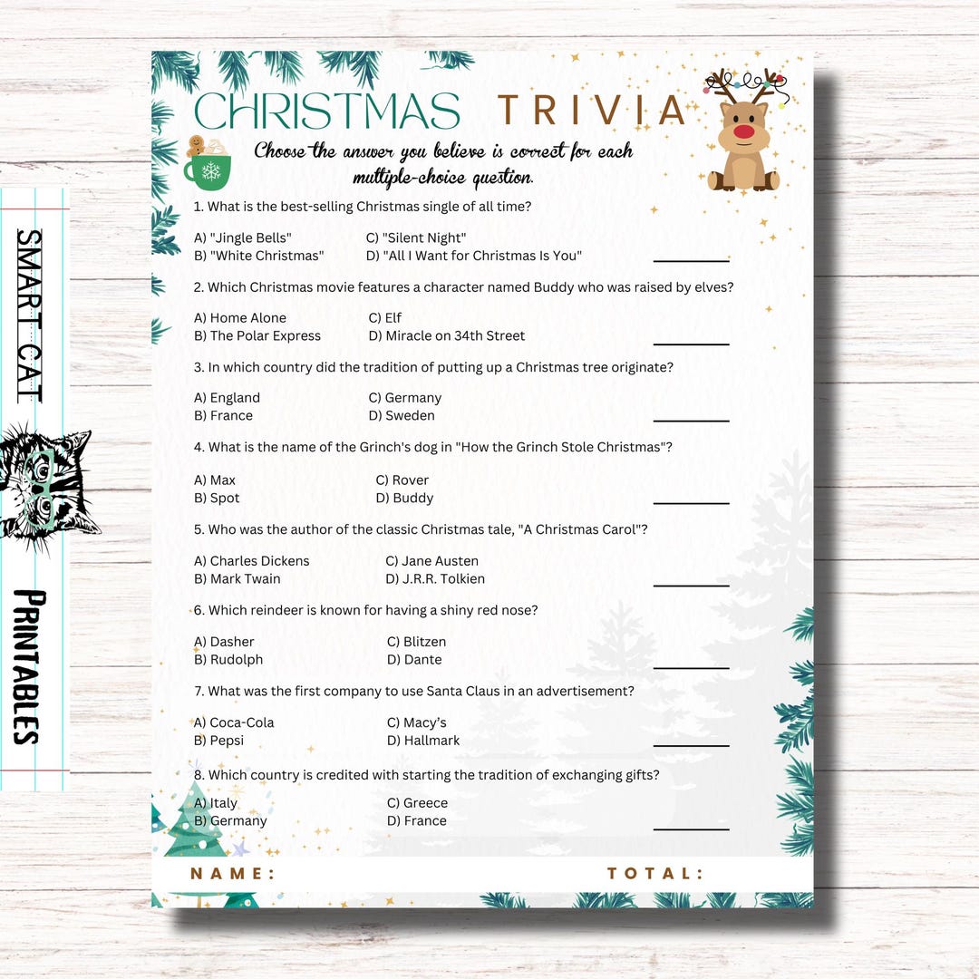 Christmas Trivia Game, Printable Holiday Party Game for Kids & Adults ...