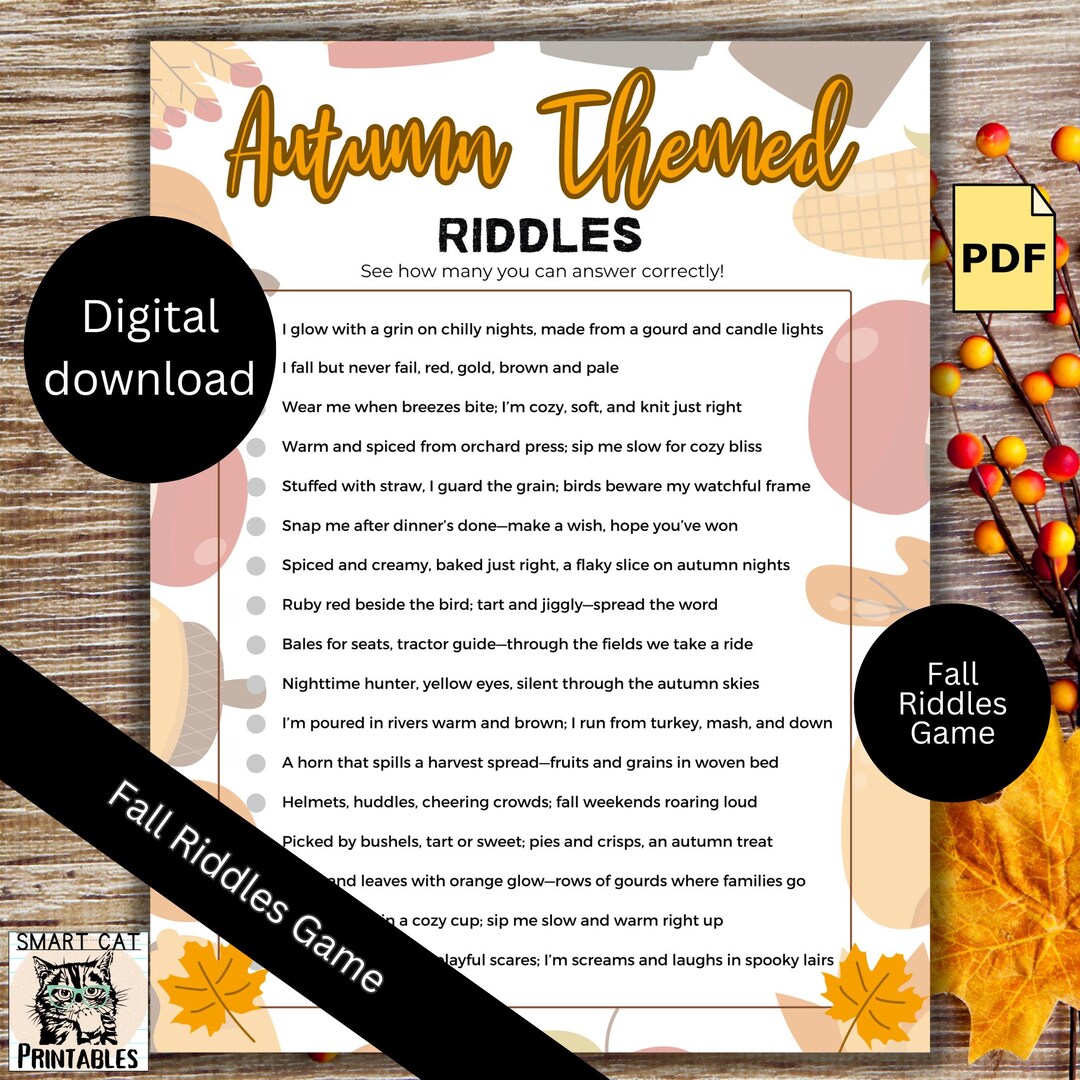 Fun Thanksgiving Riddles Game Printable, Fall Party Activity ...