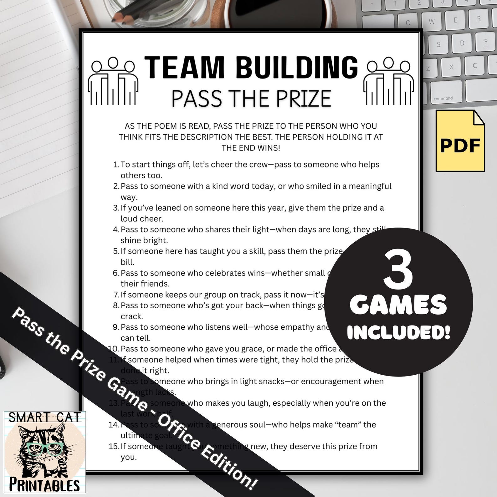 Fun Team Building Office Game Printable, 3 PASS THE PRIZE Games ...