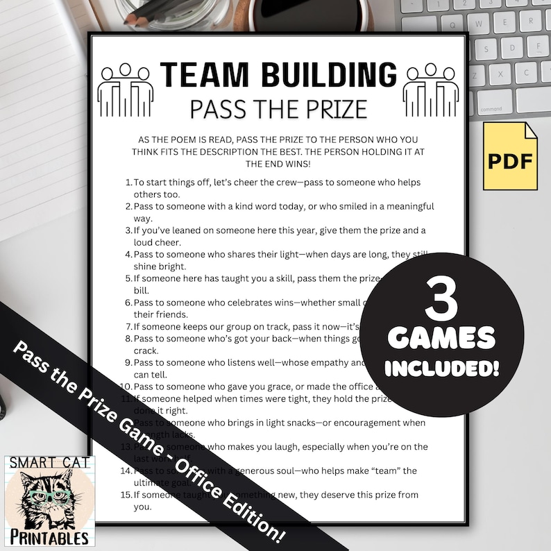 Fun Team Building Office Game Printable, 3 PASS THE PRIZE Games ...