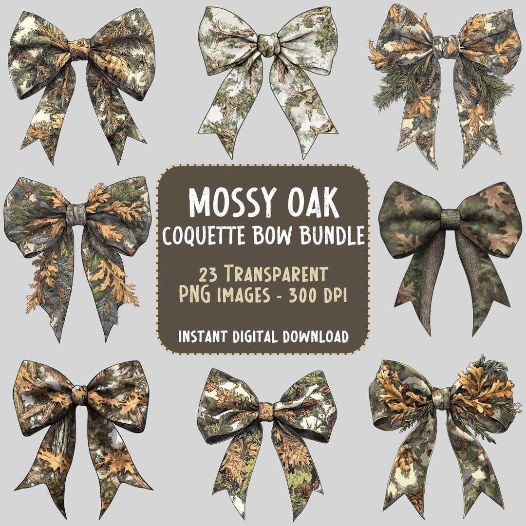Mossy Oak Camo Bow PNG Bundle – Coquette Hunting Clipart (digital ...