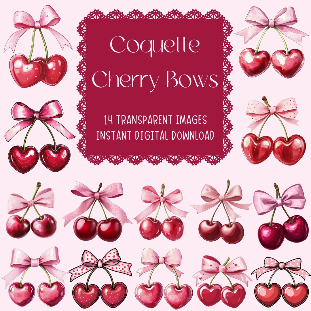 Cherry Coquette Bow Clipart: Valentine's Day PNG Images (digital ...