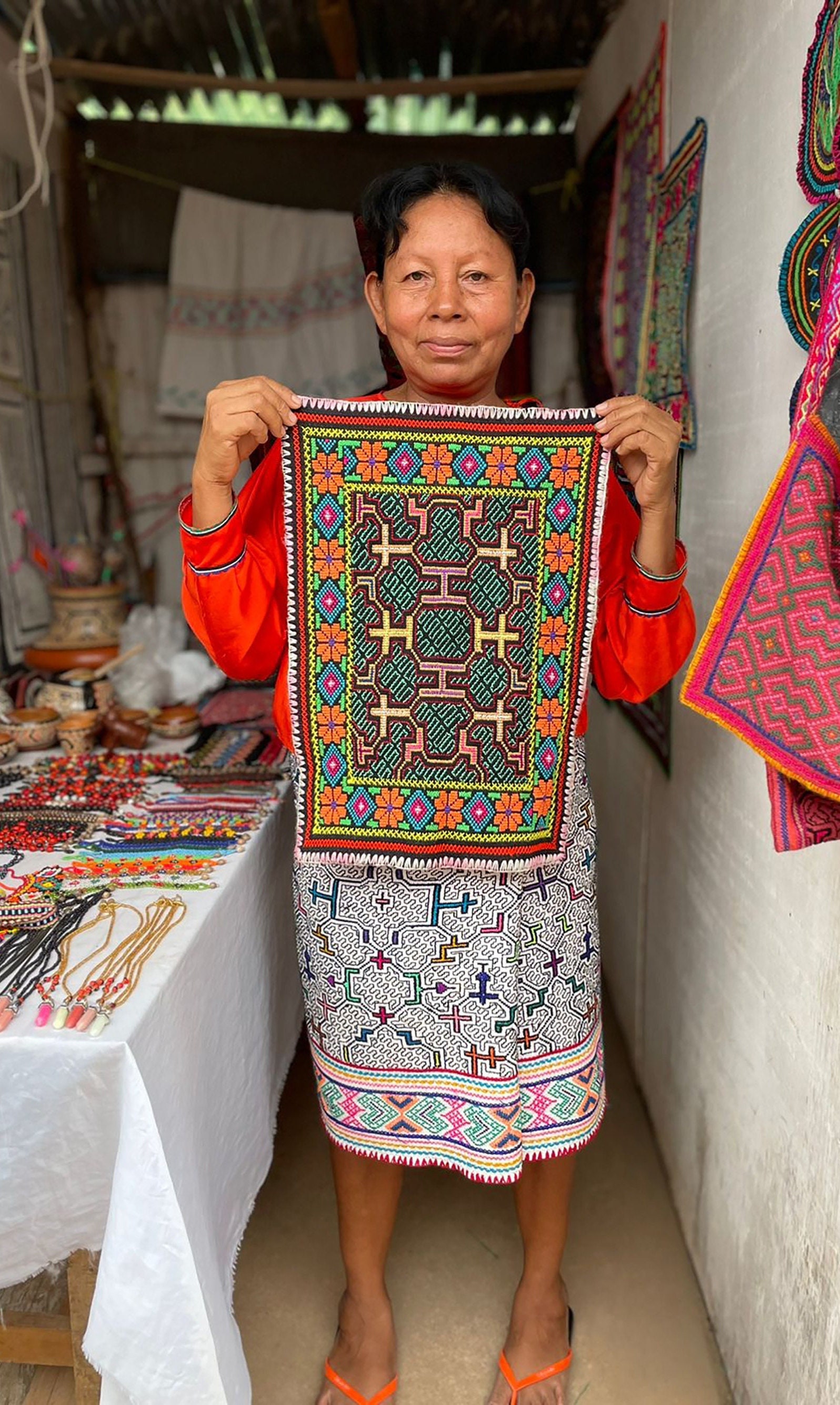 Handmade Shipibo Textile With Sacred Shipibo Pattern Perfect As Altar