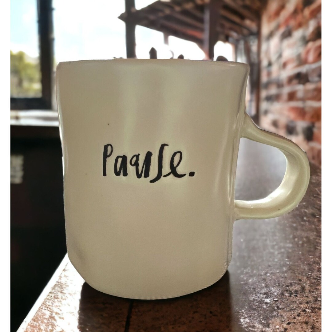Rae Dunn PAUSE Mug Ceramic White With Black Lettering - Etsy