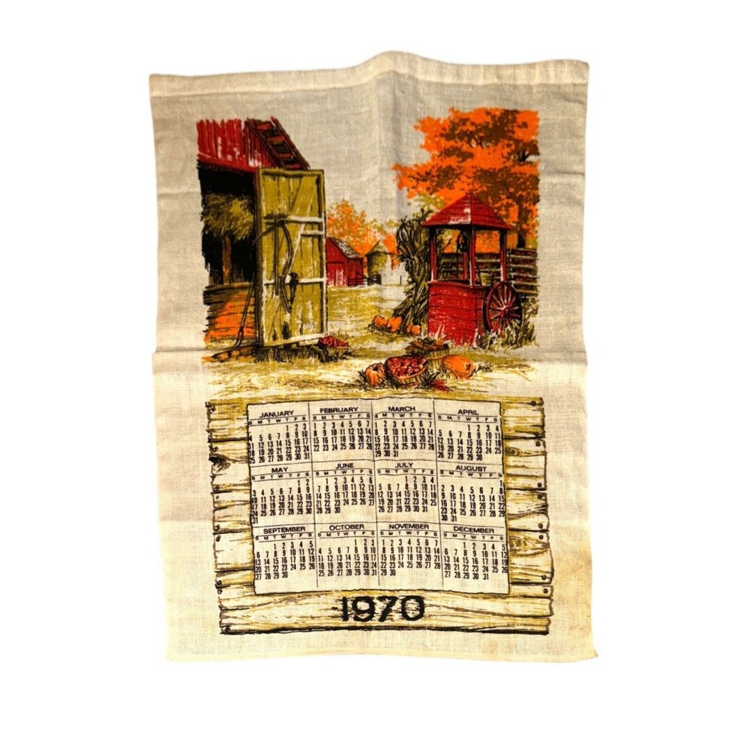 Vintage 1970 Cloth Wall Hanging Calendar Fall Farm Theme - Etsy