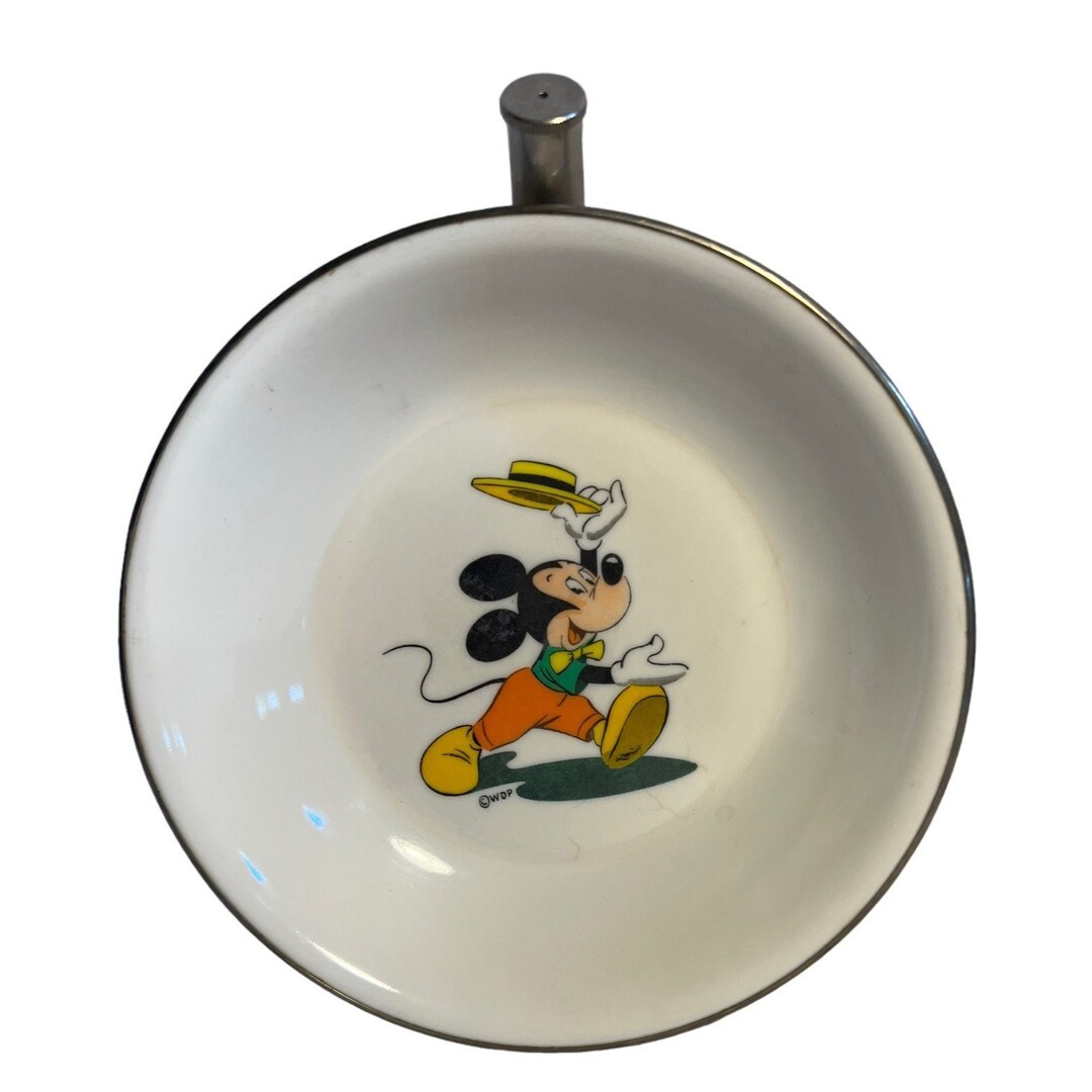 Vintage Disney Production Mickey Mouse Ceramic Aluminum Food Dish Bowl ...