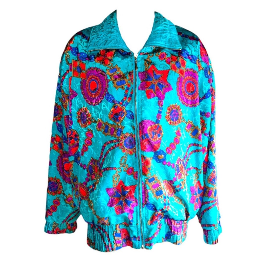 Vintage 1980s Lavon by Cheerful Corp Colorful Zip up Windbreaker Jacket ...