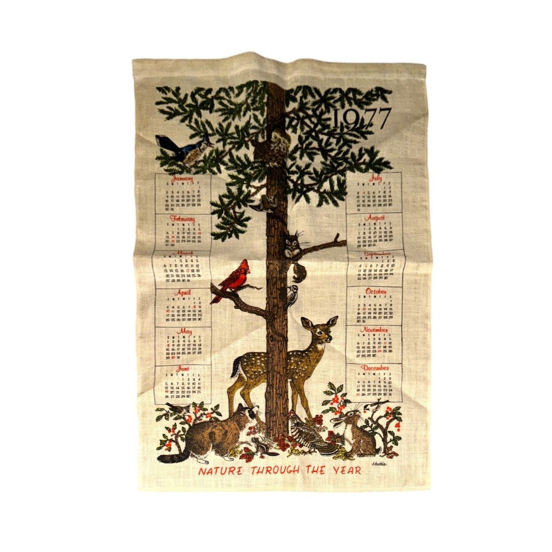 Vintage 1977 Cloth Wall Hanging Calendar Nature Through the Year Theme ...