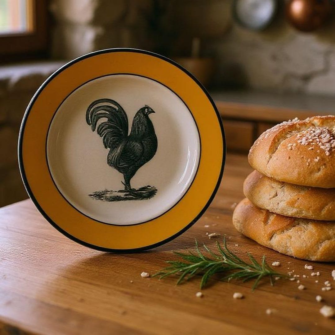 Vintage Rooster Plate by Primitive Artisan Incorporated 8" Yellow Rim ...