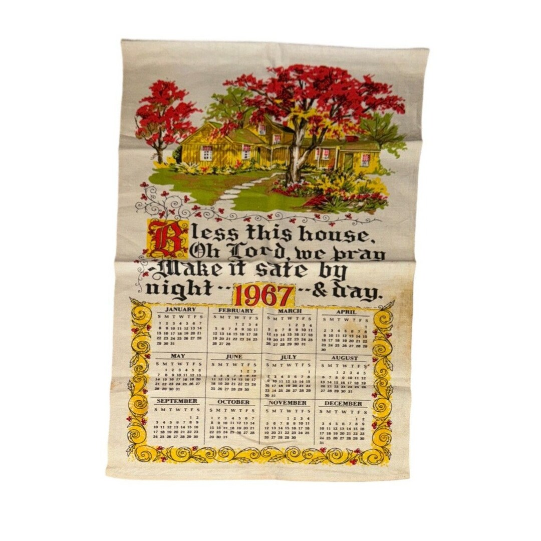 Vintage 1967 Cloth Wall Hanging Calendar Bless This House Oh Lord - Etsy