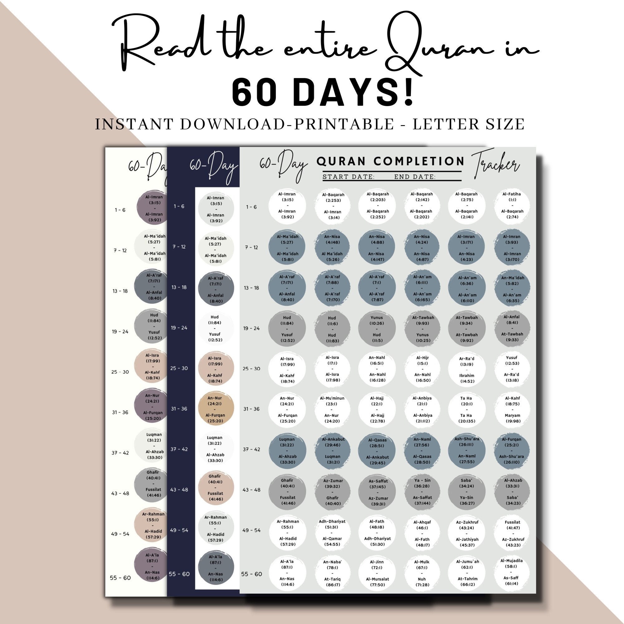 60 Day Quran Planner to Read Quran | Digital Hifdh Planner | 30 Day ...