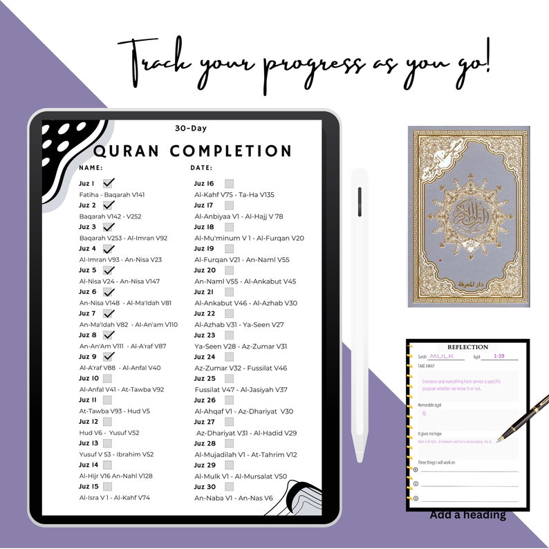 30 Day Planner to Read the Quran | Digital Khatam for Students | Quran ...