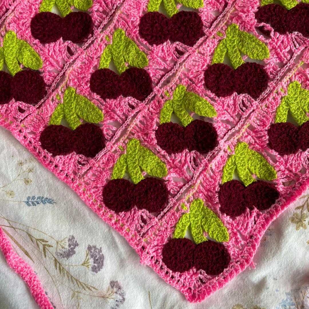 Handmade Cherry Triangle Design Crochet Knitted Knit Hair Scarf ...