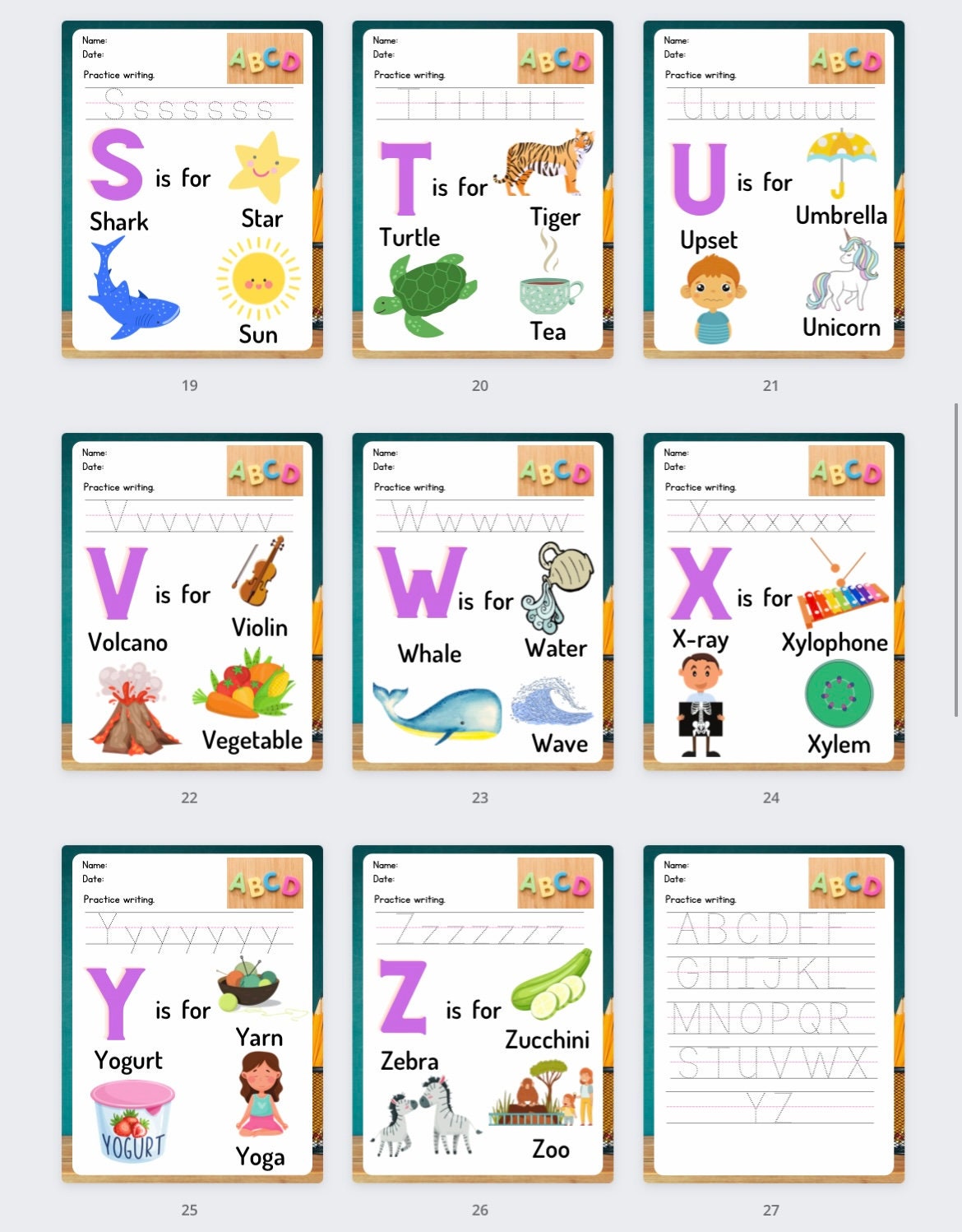 Alphabet and Writing Pre-k Worksheet Instant Download Printable - Etsy