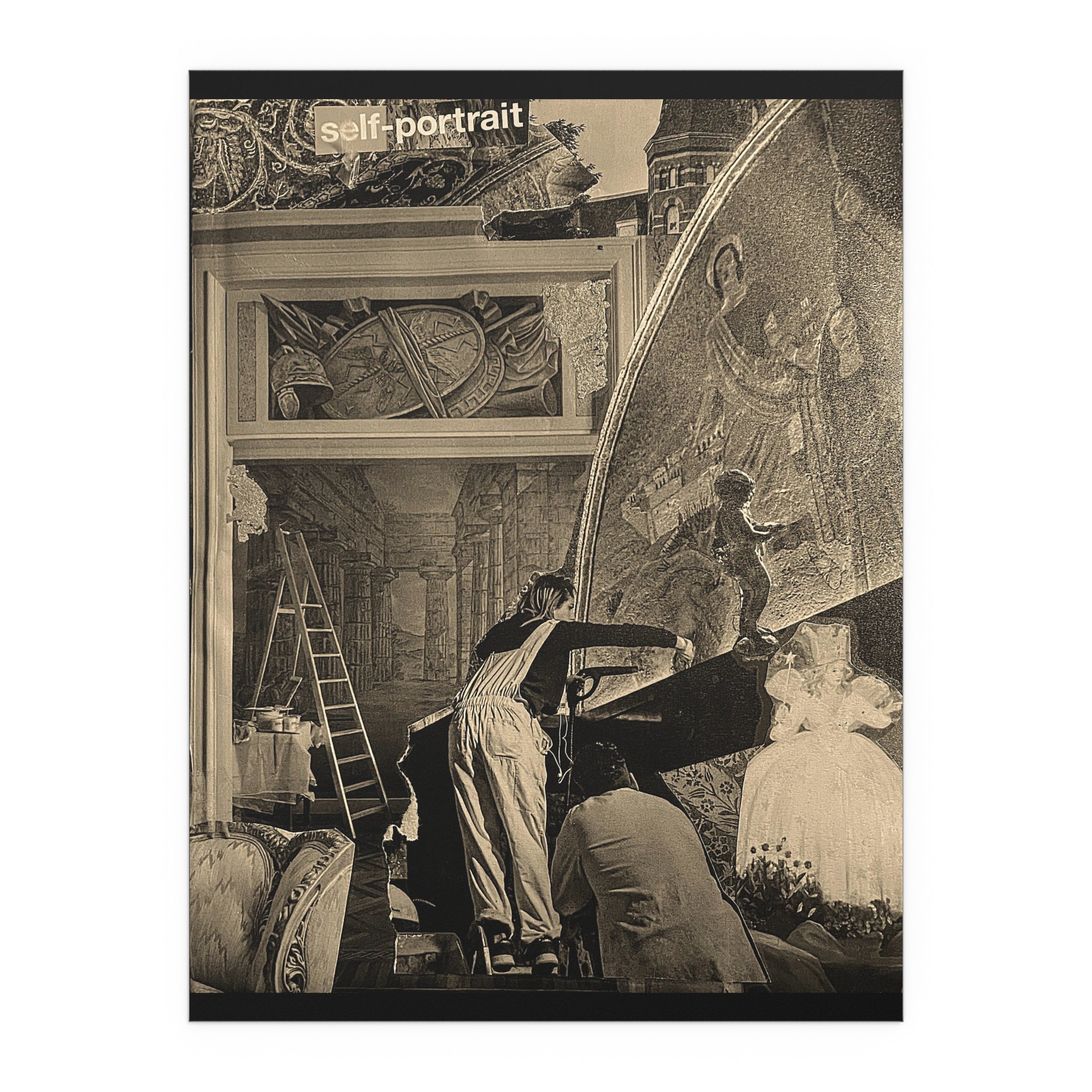 Indoor and Outdoor Silk Posters, Collage Sepia Tone Wall Hanging, Art ...