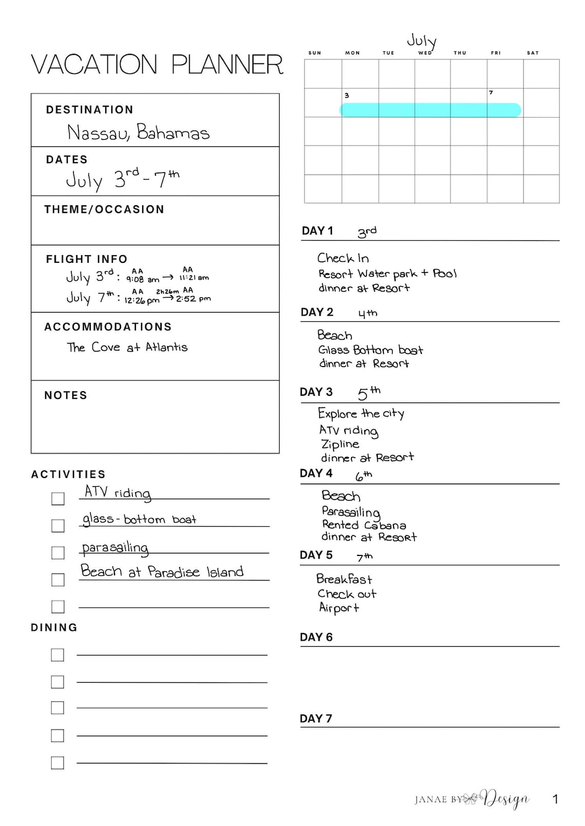 Printable Vacation Planner Bundle (includes Outfit Planner Pages) - Etsy