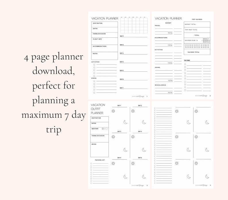 Printable Vacation Planner Bundle (includes Outfit Planner Pages) - Etsy