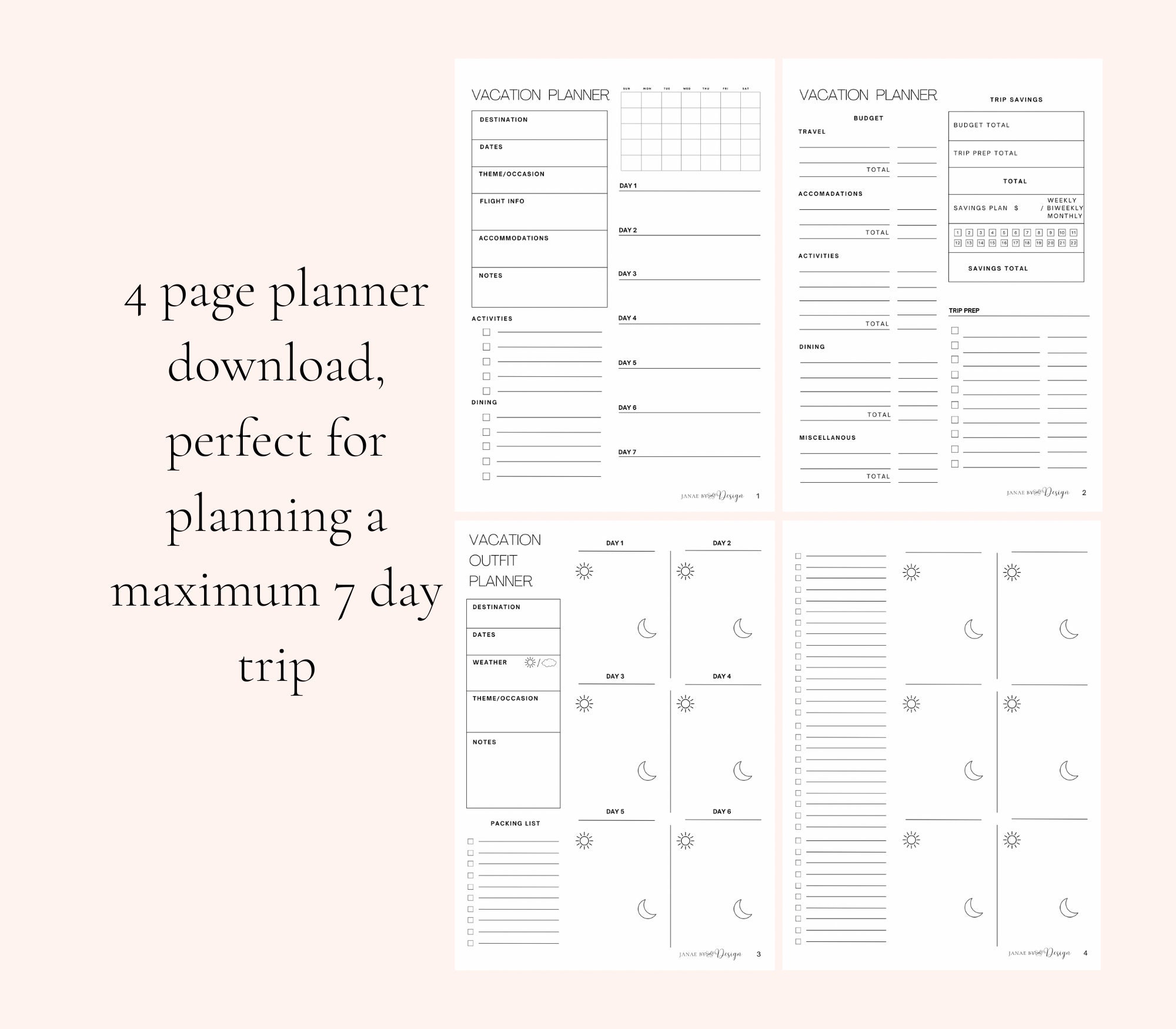 Printable Vacation Planner Bundle (includes Outfit Planner Pages) - Etsy