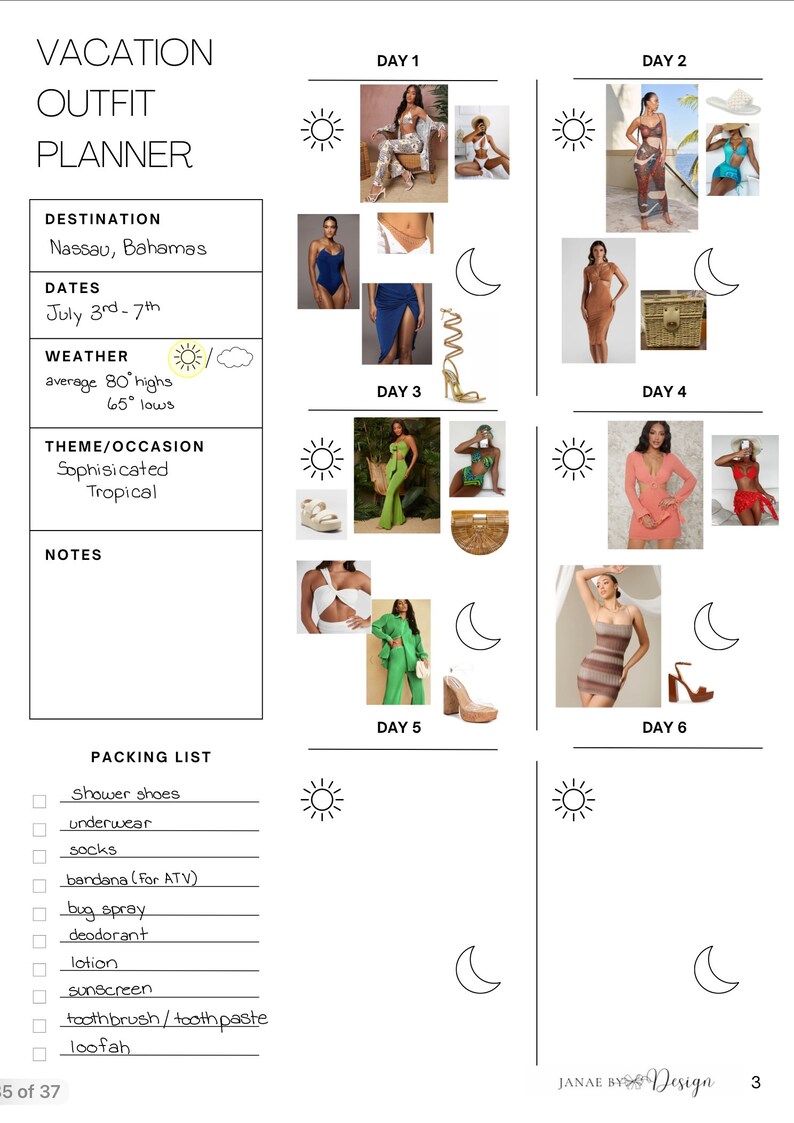 Printable Vacation Planner Bundle (includes Outfit Planner Pages) - Etsy