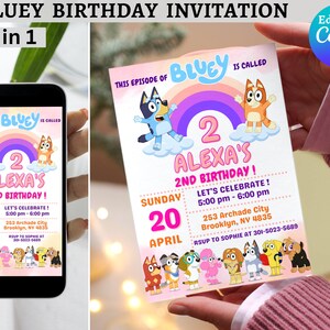 Pink Bluey Birthday Invitation Digital Download, Bluey Digital Invite ...