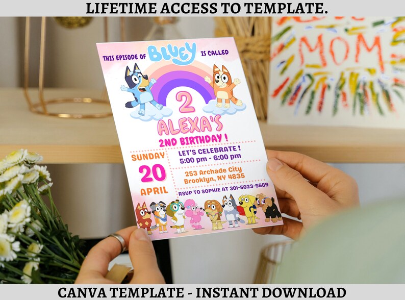 Pink Bluey Birthday Invitation Digital Download, Bluey Digital Invite ...