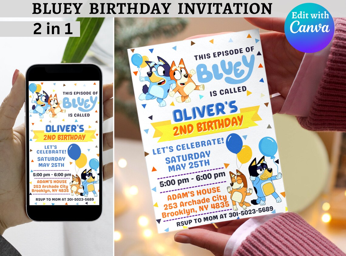Bluey Digital Birthday Invitation Instant Download Bluey Birthday Party ...