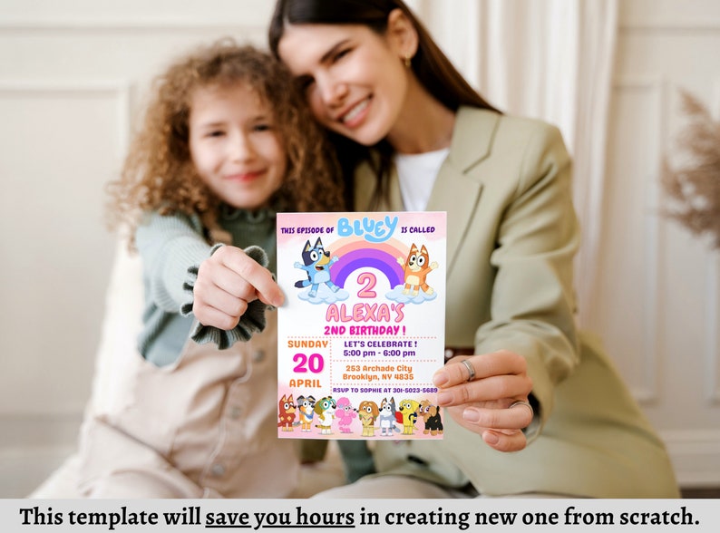 Pink Bluey Birthday Invitation Digital Download, Bluey Digital Invite ...