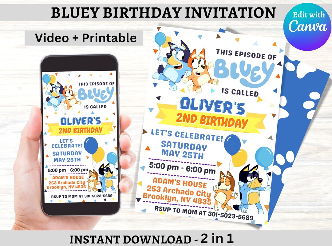 Bluey Digital Birthday Invitation Instant Download Bluey - Etsy