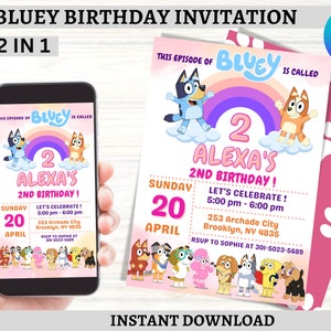 Pink Bluey Birthday Invitation Digital Download, Bluey Digital Invite ...