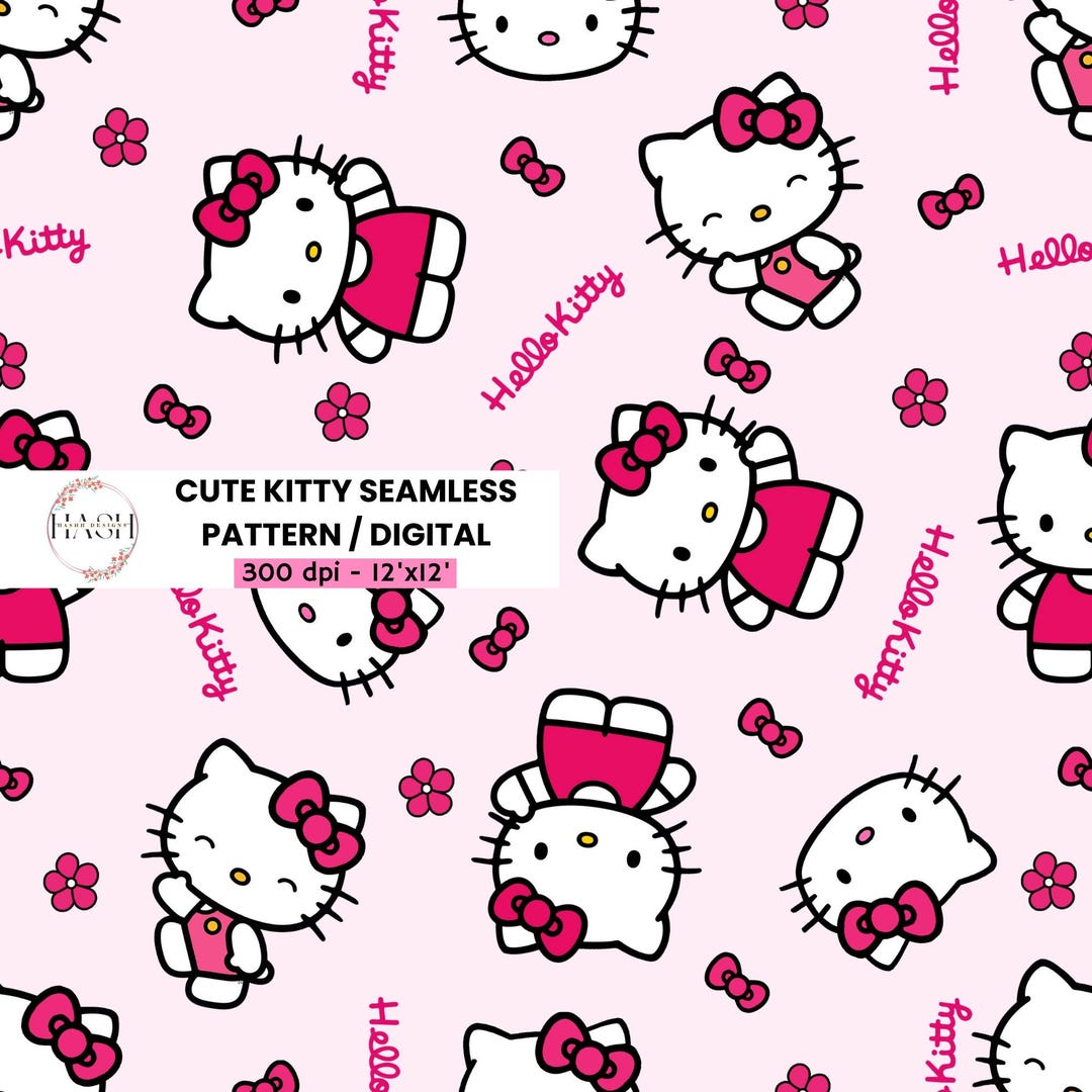 Kitty Seamless Pattern, Kitty Digital Paper, Digital File for Sublimation, Kitty and Friend ...