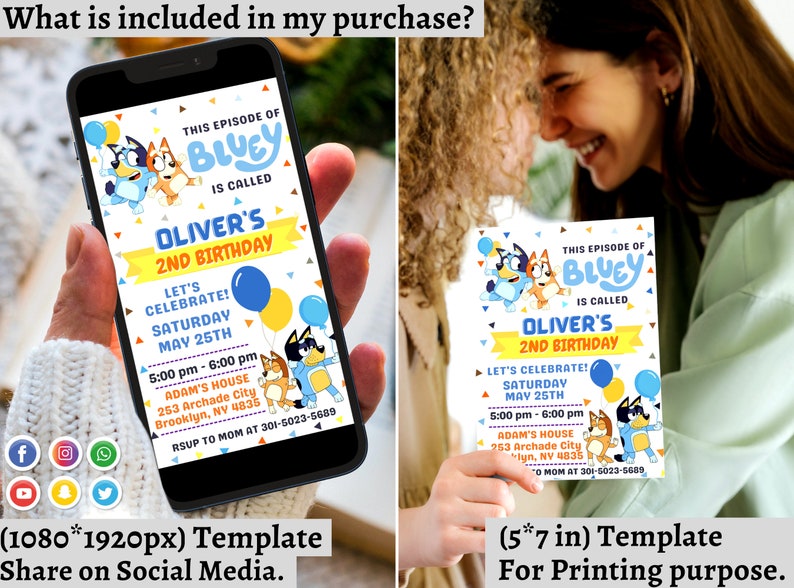 Bluey Digital Birthday Invitation Instant Download Bluey - Etsy