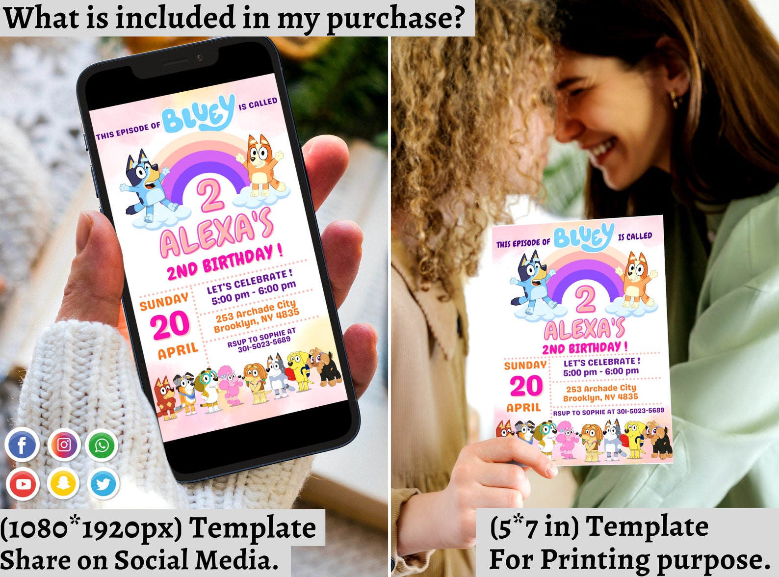 Pink Bluey Birthday Invitation Digital Download, Bluey Digital Invite ...