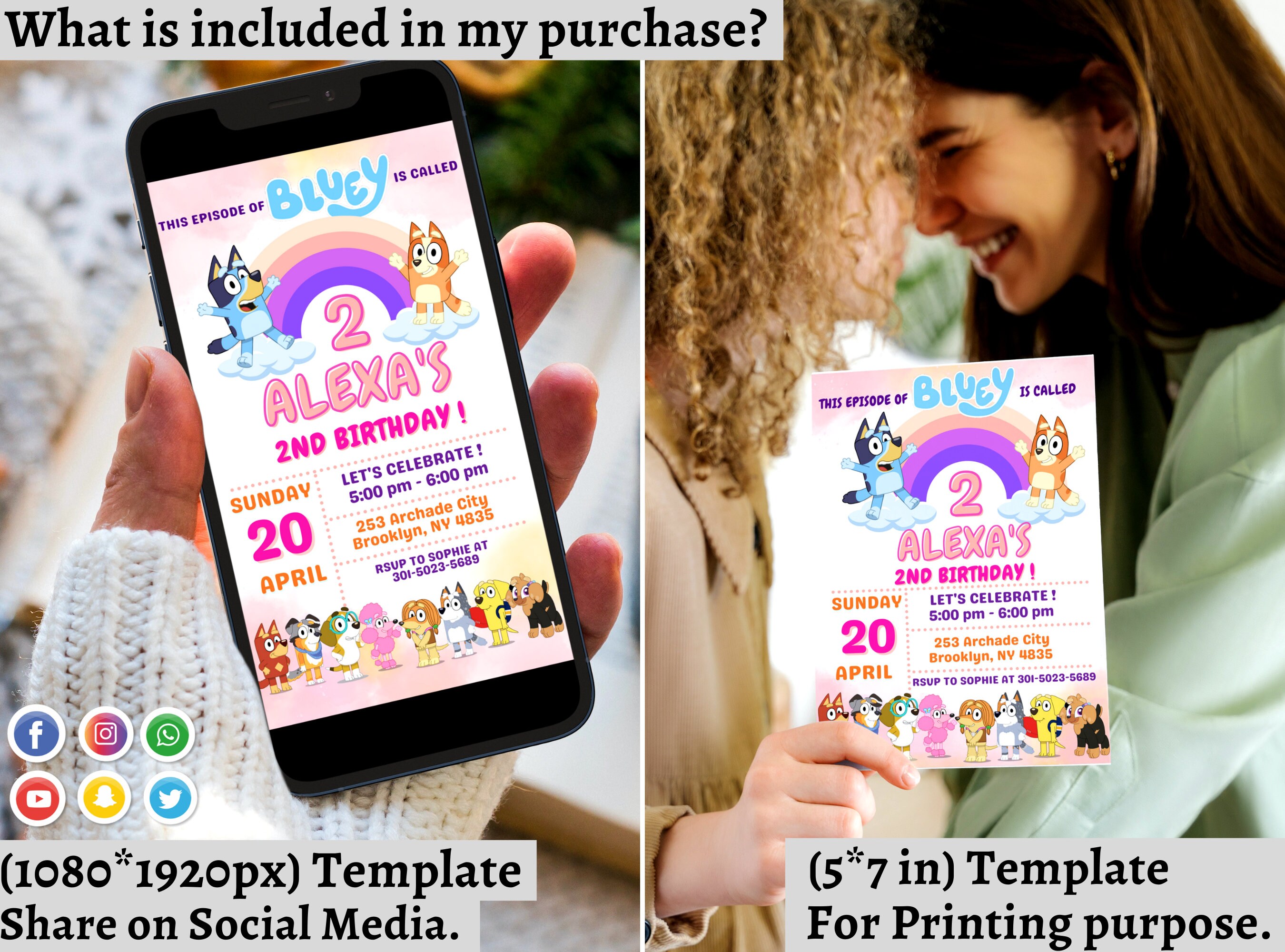 Pink Bluey Birthday Invitation Digital Download, Bluey Digital Invite ...