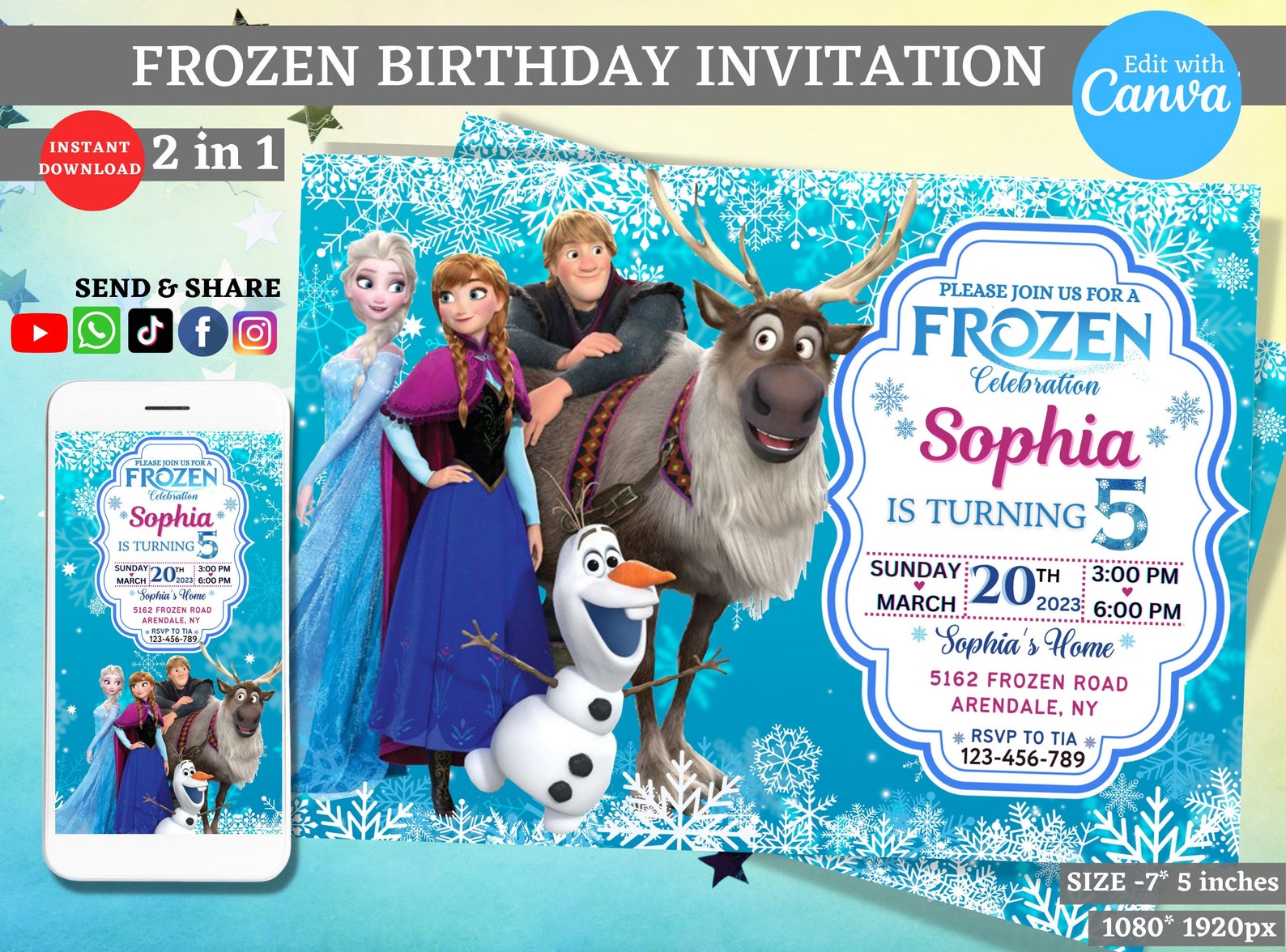 Editable Frozen Birthday Invitation Theme, Electronic Bday Party Invite ...
