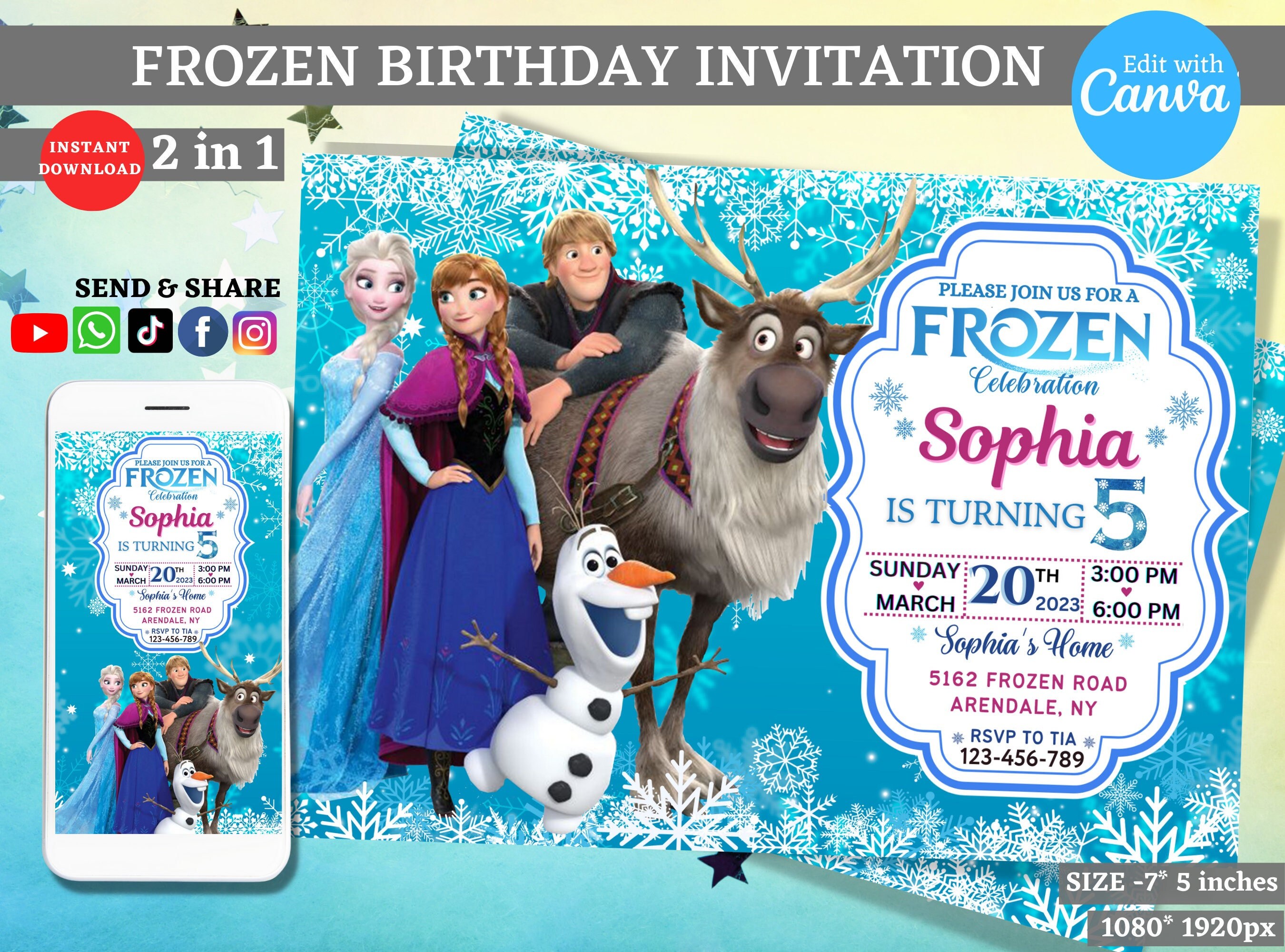 Editable Frozen Birthday Invitation Theme, Electronic Bday Party Invite ...