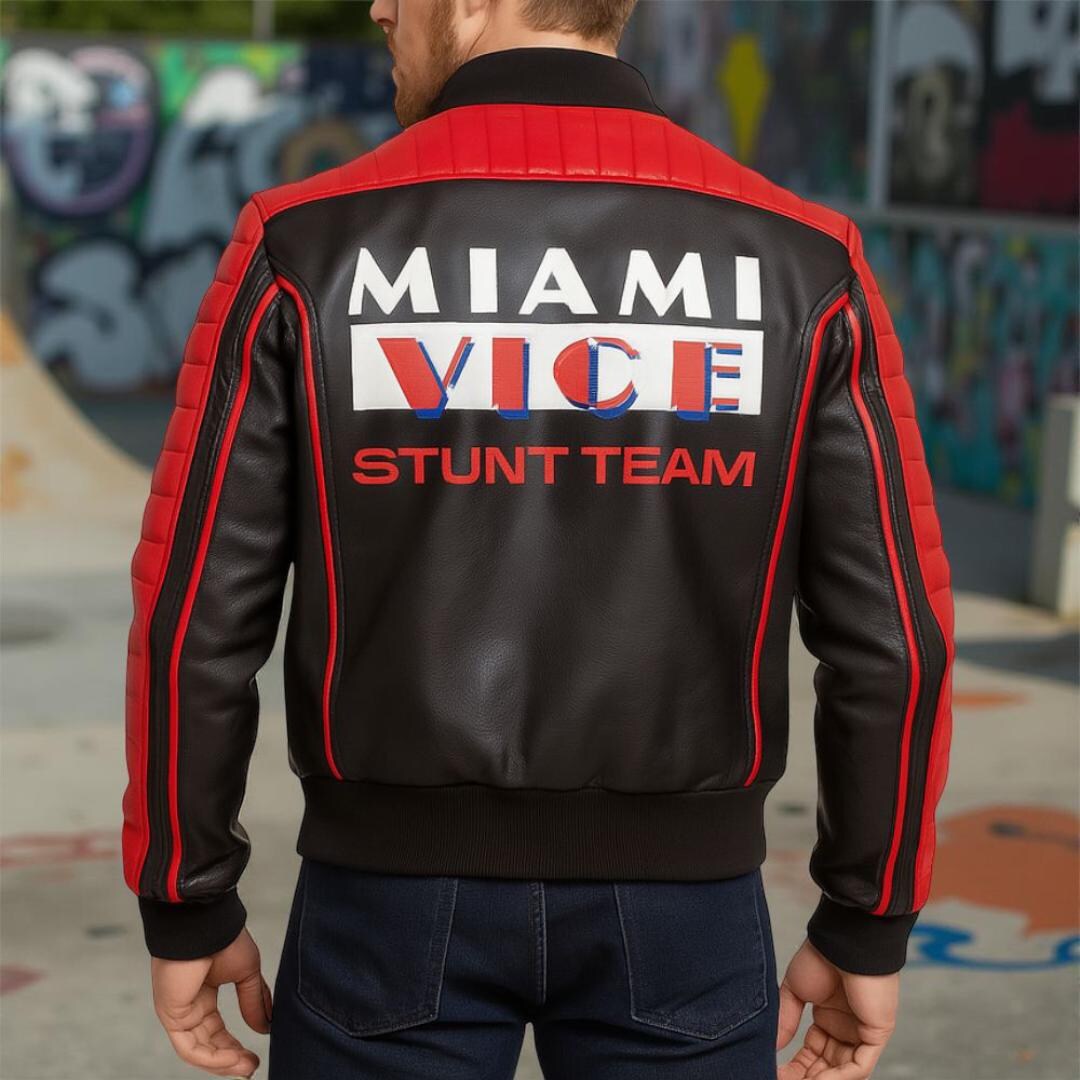 Handmade Ryan Gosling the Fall Guy Miami Vice Stunt Team Leather Jacket ...