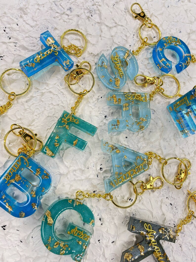 Zodiac Keychain, Initial Keychain, Letter Keychain, Resin Keychain - Etsy