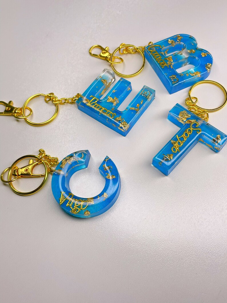 Zodiac Keychain, Initial Keychain, Letter Keychain, Resin Keychain - Etsy