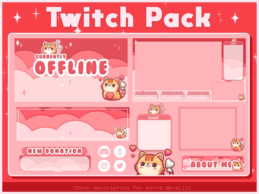 Cute Cat Twitch Pack / Twitch Overlays / Twitch Alerts / Panels / Cute ...